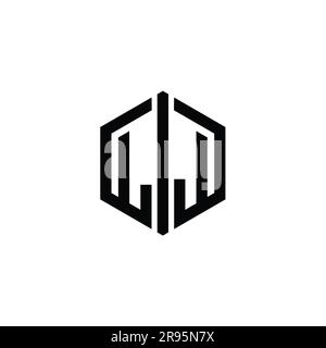 LJ Letter Logo monogram hexagon shape with triangle outline sharp slice style design template ...