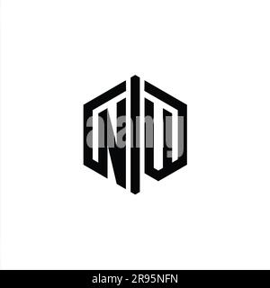 NV Letter Logo monogram hexagon shape with triangle geometric outline ...