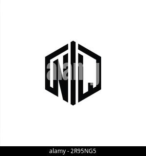NL Letter Logo monogram hexagon shape with triangle geometric outline ...