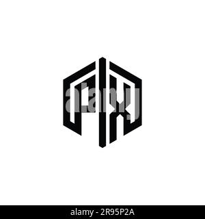 PX Letter Logo monogram hexagon shape with ornament abstract isolated outline design template ...