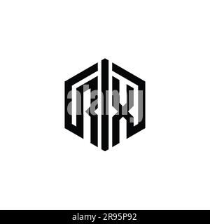 RX Letter Logo monogram hexagon emblem shape with stripes outline style ...
