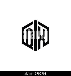 QX Letter Logo monogram hexagon shape with triangle geometric outline sharp modern style design ...