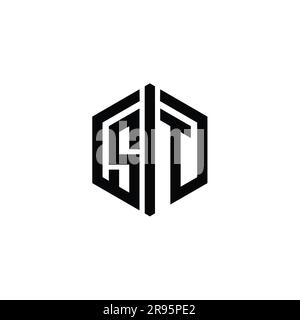 ST Letter Logo monogram hexagon emblem shape with stripes outline style design template Stock ...