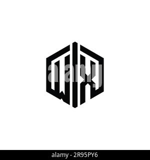 WX Letter Logo monogram hexagon shape with connect outline style design template Stock Photo - Alamy