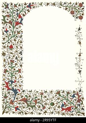 Medieval style illuminated flower border, peacock on edge Stock Vector ...