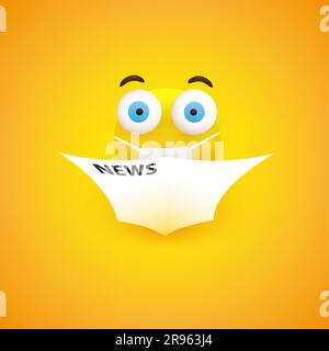 Surprising News - Emoticon with Pop Out Eyes Reads a Newspaper - Simple ...