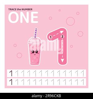 Number 1 trace, Worksheet for learning numbers, kids learning material ...