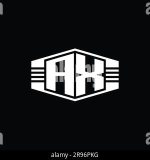 AX Letter Logo monogram hexagon emblem shape with stripes outline style design template Stock ...