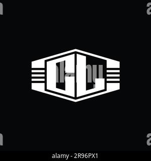 CL Letter Logo monogram hexagon emblem shape with stripes outline style ...