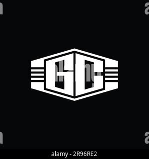 GC Letter Logo monogram hexagon emblem shape with stripes outline style ...