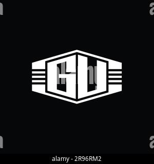 GU Letter Logo monogram hexagon emblem shape with stripes outline style design template Stock ...
