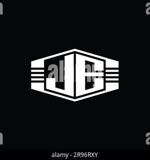 JE Letter Logo monogram hexagon emblem shape with stripes outline style design template Stock ...