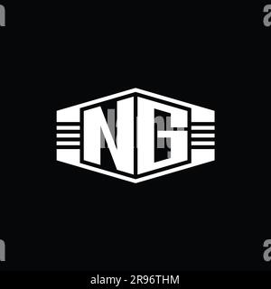 NG Letter Logo monogram hexagon emblem shape with stripes outline style ...