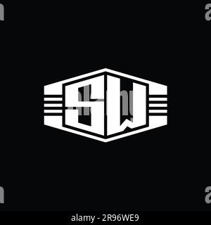 SW Letter Logo monogram hexagon shield shape crown castle geometric ...