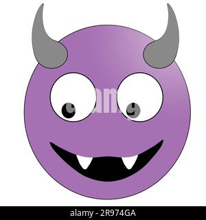 Smiling face with horns. Violet devilish smiley. isolated on white ...