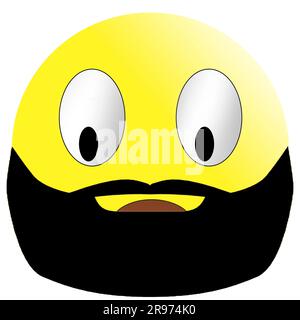 Yellow smiling emoticon with black beard isolate on white background ...