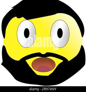 Yellow smiling emoticon with black beard isolate on white background ...