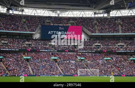 LONDON, ENGLAND - Scoreboard shows Attendance at FA Cup Final during ...