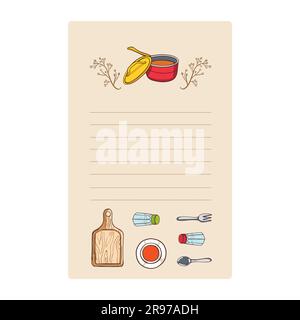 Recipe card template with hand drawn kitchen utensils. Vector ...