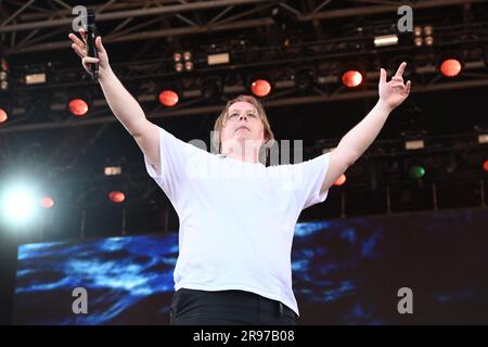 Lewis Capaldi performs on the Pyramid Stage during the Glastonbury ...