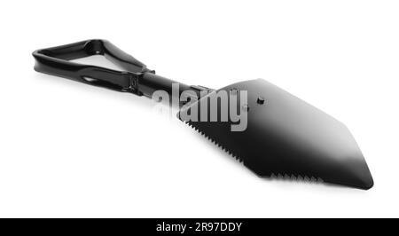 Foldable sapper shovel isolated on white. Military training equipment ...