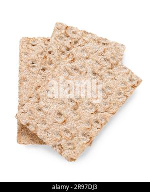 Three tasty crispbreads on white background, top view Stock Photo - Alamy