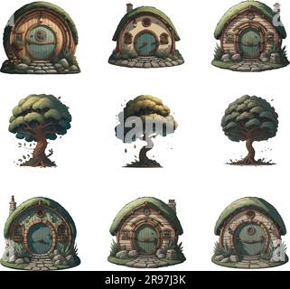Beautiful dwarf and hobbit house. Vector Set Stock Vector Image & Art ...