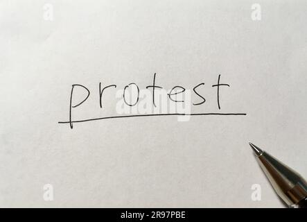 Protest sign concept. Word Protest on paper banner, top view Stock ...