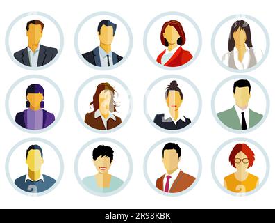 Group of people portrait, faces isolated on white background ...