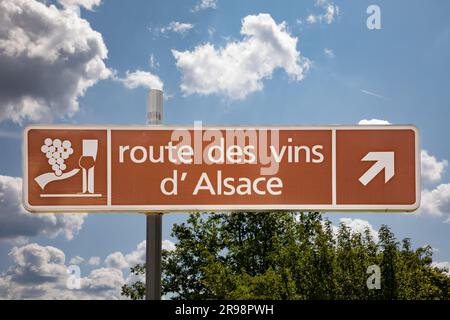 welcome sign at Alsace region engl: wine route in the alsace region in ...