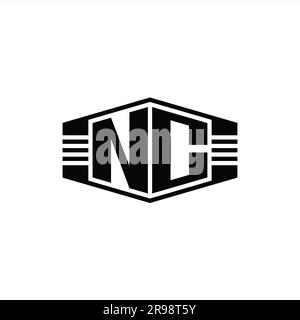 NC Letter Logo monogram hexagon shape with triangle geometric outline sharp modern style design ...