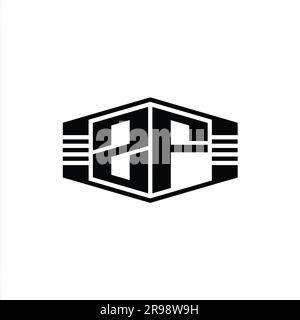 ZF Letter Logo monogram hexagon diamond shape with piercing style ...