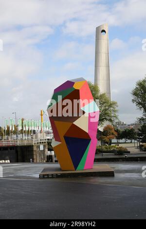 Rotterdam, NL - OCT 6, 2021: The Marathonbeeld, a multi-colored modern ...