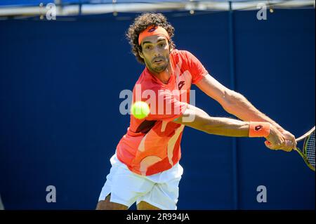 Skander Mansouri (TUN) playing in his first round qualifying match on ...