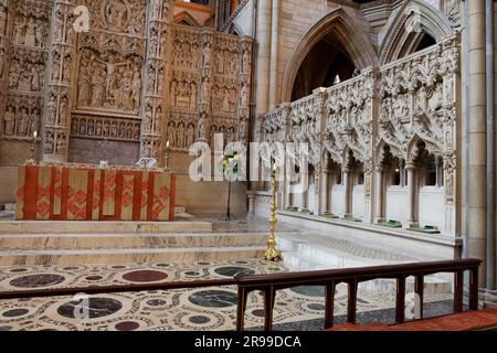 The reredos and altar at Worcester Cathedral, England, are key features ...