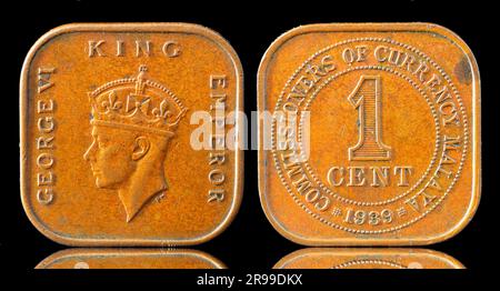 Malaysian 1939 one cent coin featuring King George VI Emperor Stock ...
