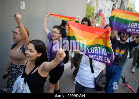 People shout slogans during the LGBTQ Pride March in Istanbul, Turkey ...