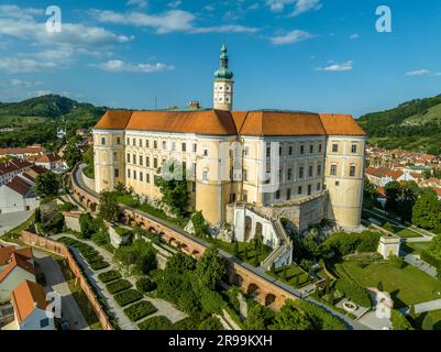 Aerial view of restored Baroque Mikulov castle in Southern Bohemia also ...