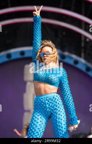 Tinashe performing on stage at BST Hyde Park in London. Picture date ...