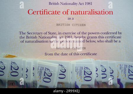 Certificate of naturalisation as a British Citizen covered with 20 ...