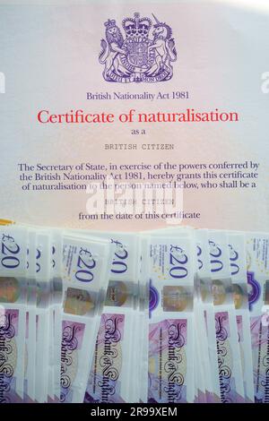 Certificate of naturalisation as a British Citizen covered with 20 ...