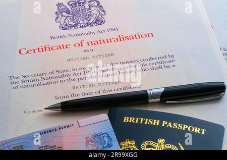 UK Certificate of Naturalization with UK passport Stock Photo - Alamy