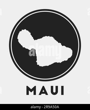 Hawaii badge. Map of the island with beautiful geometric waves and ...