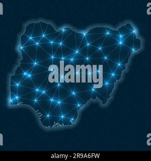 Nigeria - communication network map of country. Nigeria trendy ...