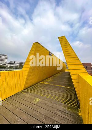 Rotterdam, Netherlands - October 10, 2021: The Luchtsingel is a yellow ...