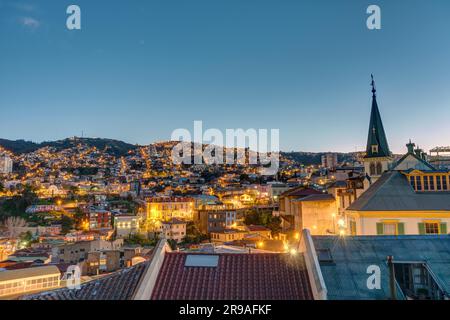 Chile - Valparaiso - View of the harbor at night Stock Photo - Alamy
