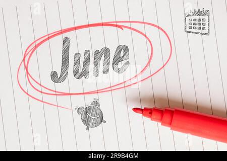 June note with a red brush circle on paper Stock Photo - Alamy