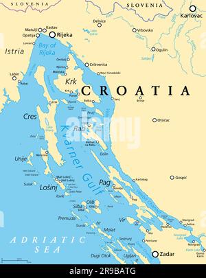 Kvarner Gulf, part of internal waters of Croatia, gray political map ...