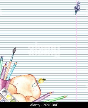 Back to school rectangular template. Hand-painted watercolor ...