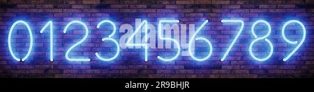 Glowing neon number (1, 2, 3, 4) signs on brick wall Stock Photo - Alamy